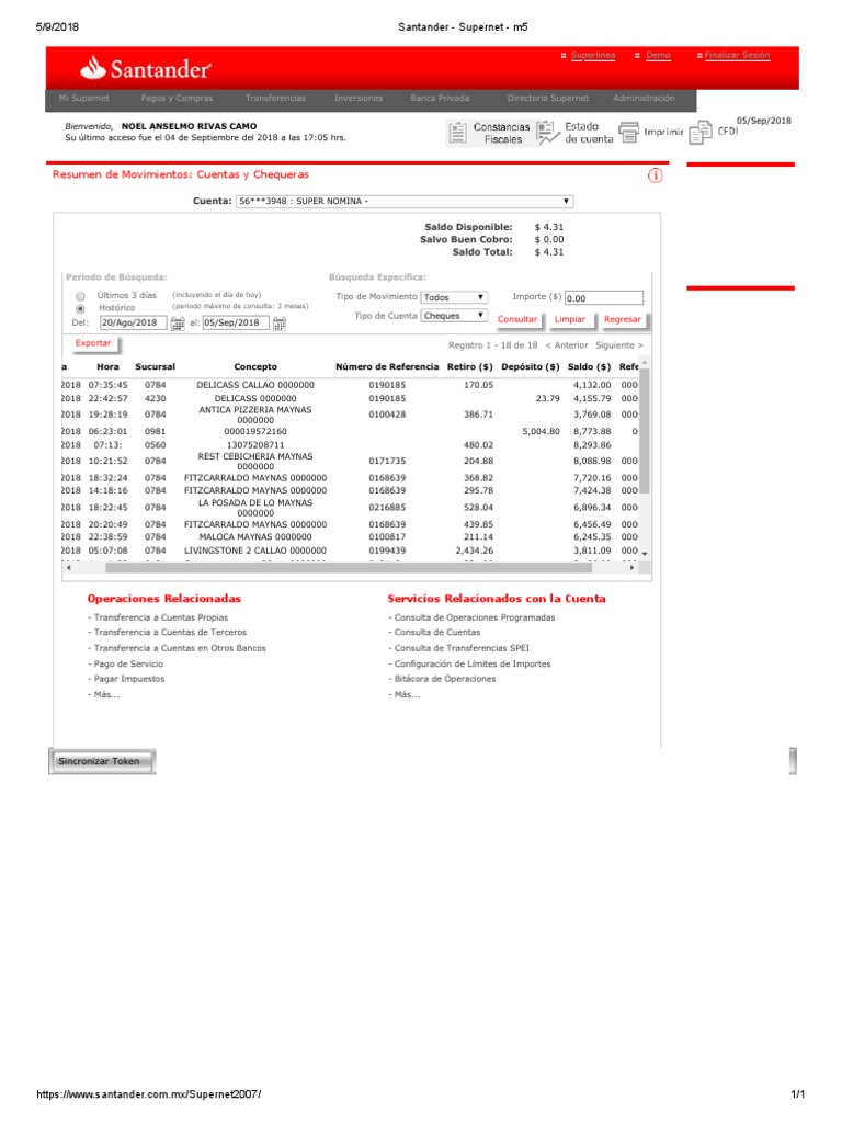 Resumen Movimientos Supernet Santander | PDF