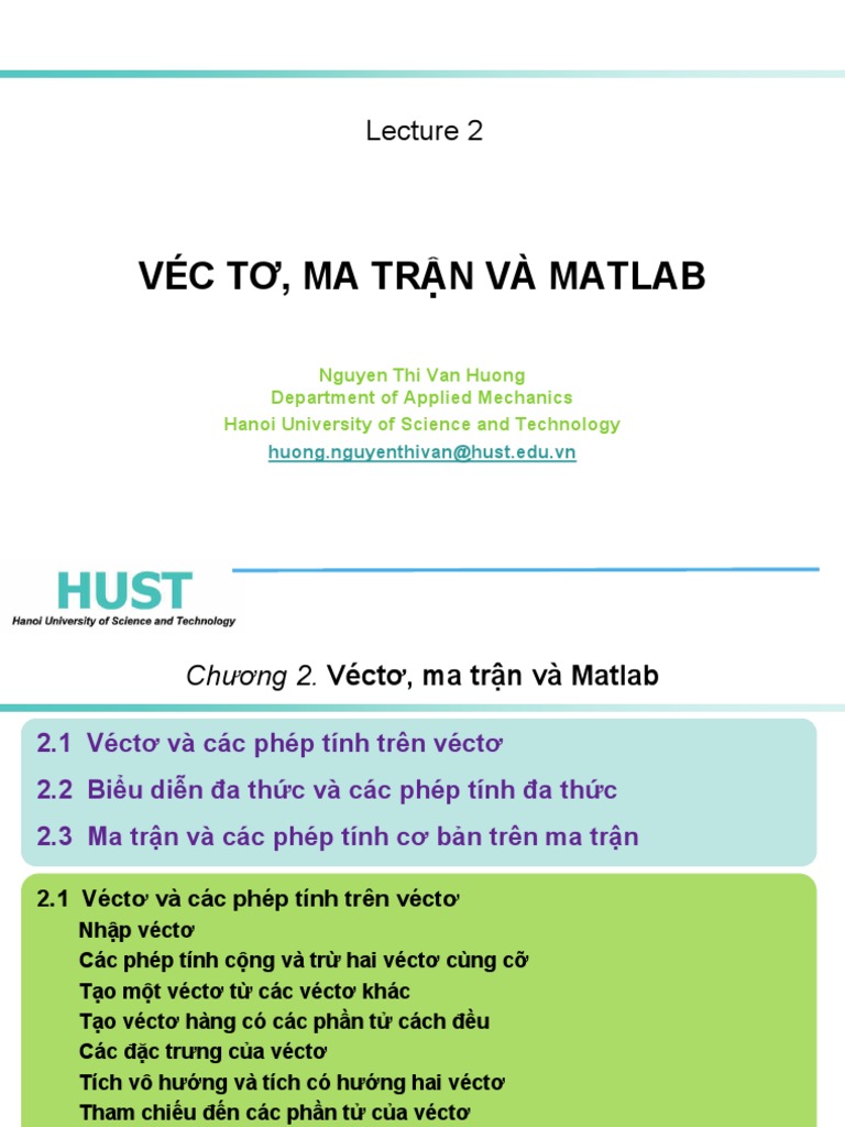 Matlab Lecture 2 - Vector Va Ma Tran | PDF