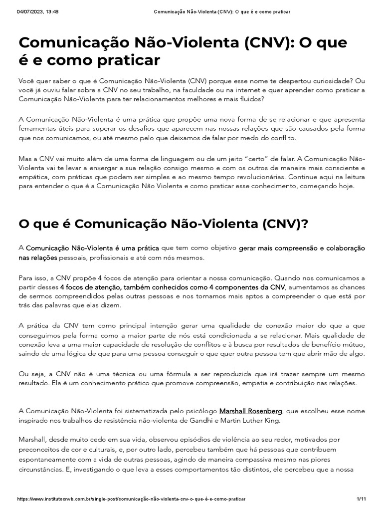 Comunicação Não Violenta Cnv O Que é E Como Praticar Pdf
