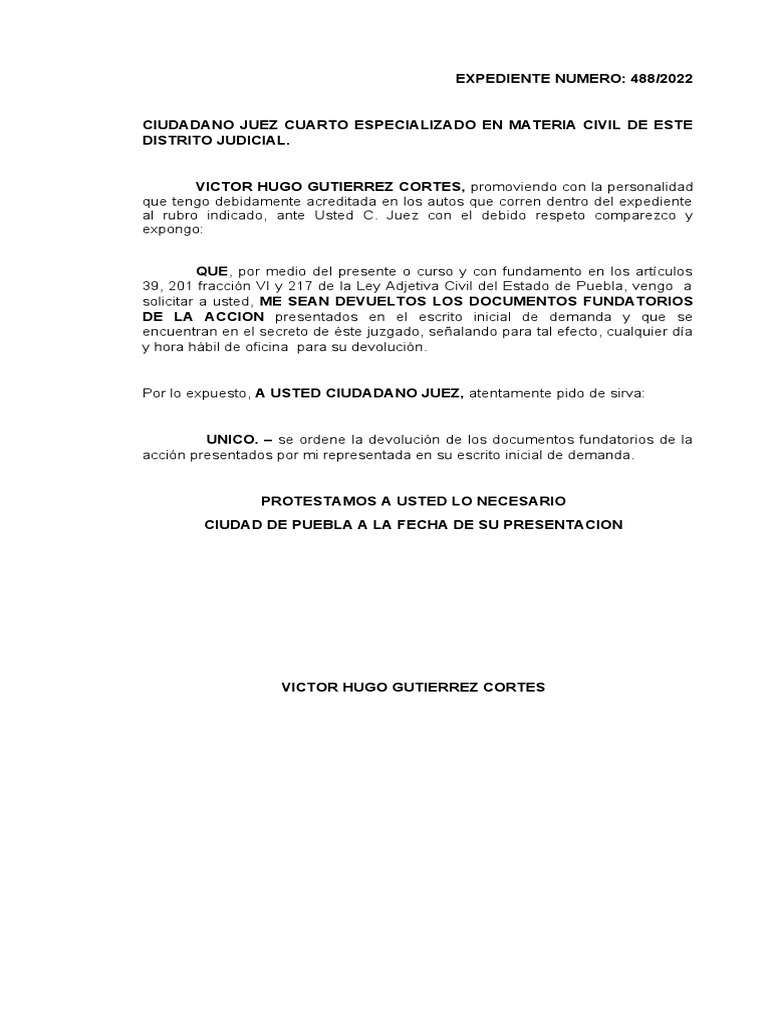 Escrito de Devolucion de Documentos Exp 752 y 760 | PDF | Gobierno | Justicia