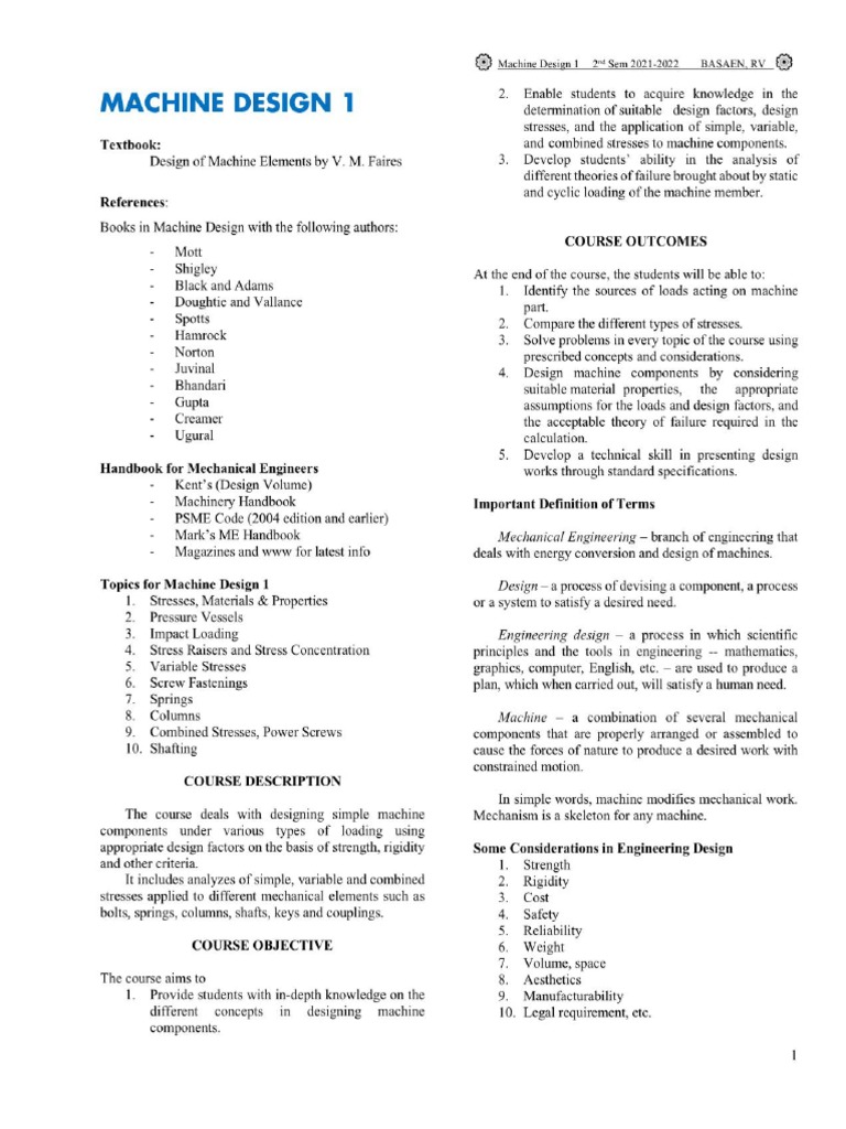 Mod1 MD1 Design for Simple Stresses | PDF