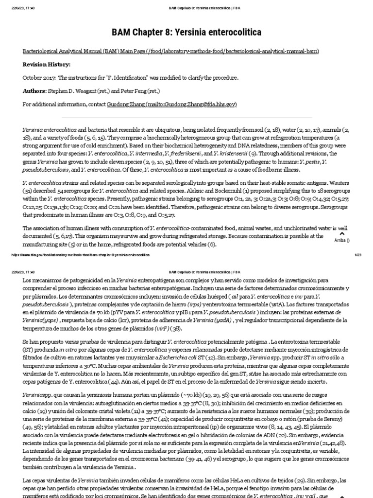 BAM Capítulo 8 - Yersinia Enterocolítica - FDA | PDF