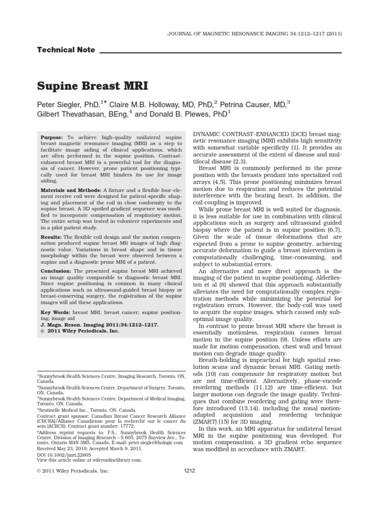Supine Breast MRI | PDF | Magnetic Resonance Imaging | Breast Cancer