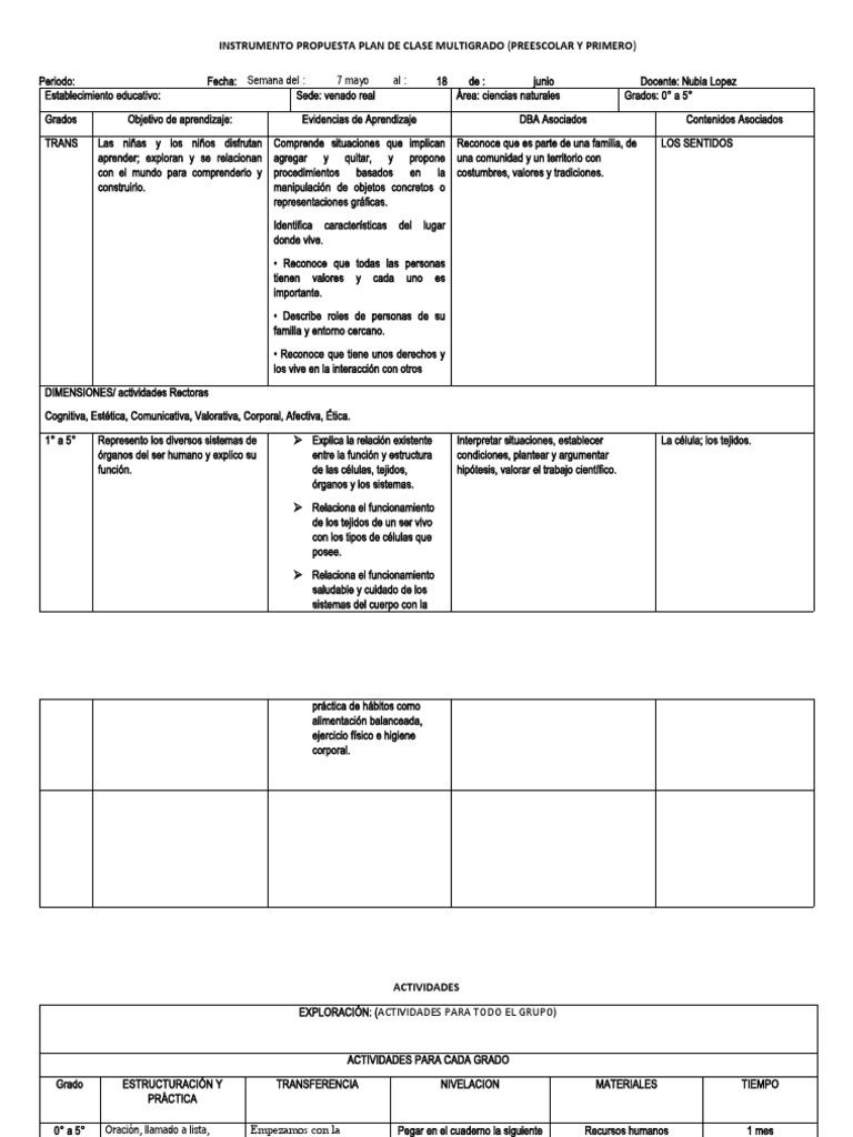 Formato Plan de Aula Multigrado -Ciencias Naturales | PDF | Biología ...