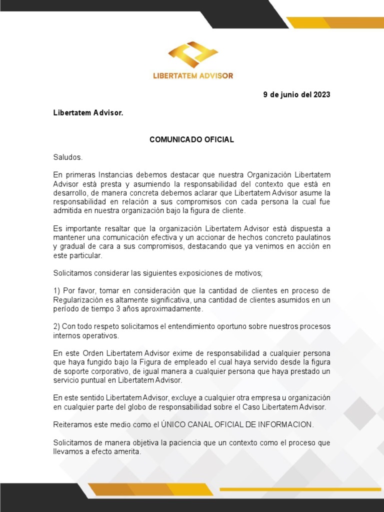 Comunicado Oficial. | PDF