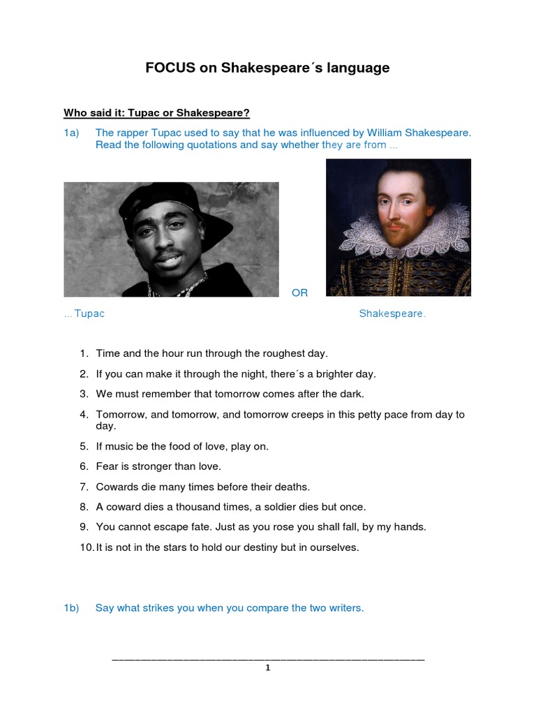 Shakespeare vs. Tupac: Language Insights | PDF | Hamlet | Shakespeare's ...