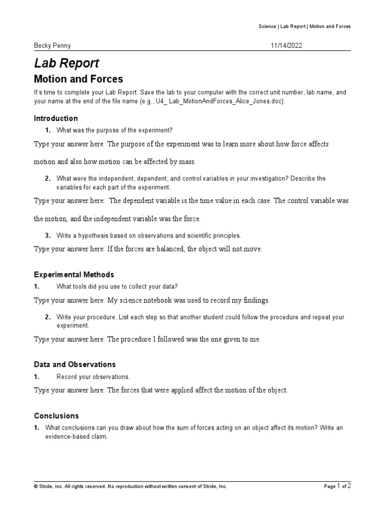 Lab Report: Motion and Forces | PDF | Force | Experiment