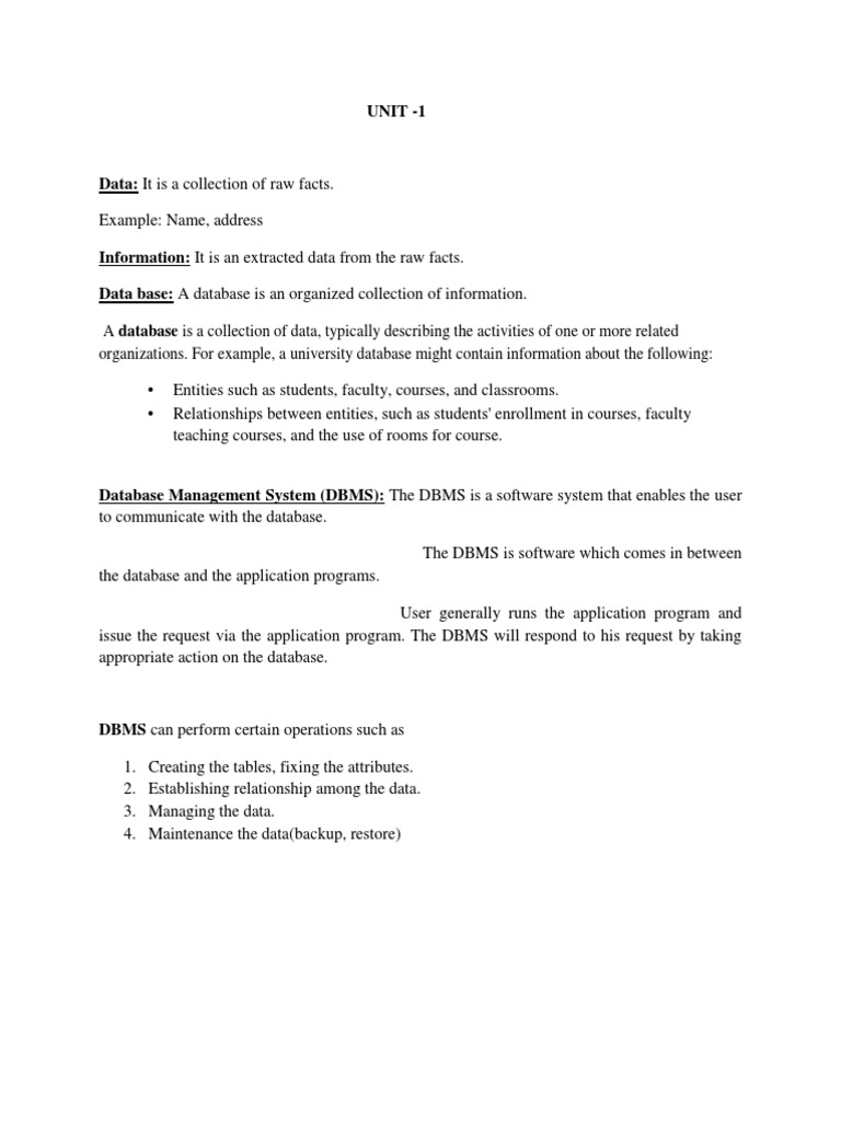 Dbms Unit-1 | PDF | Databases | Relational Database Dbms Unit-1 | PDF | Databases | Relational Database