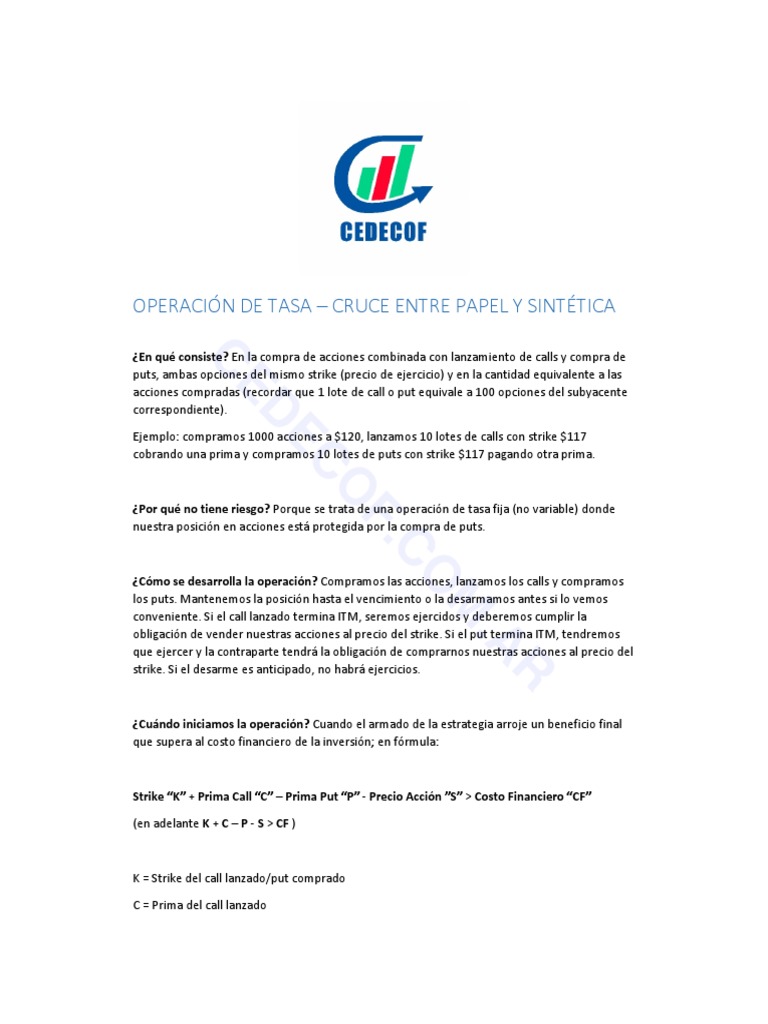 Operación de Tasa - Cruce Entre Papel y Sintética - Cedecof - Com.ar ...