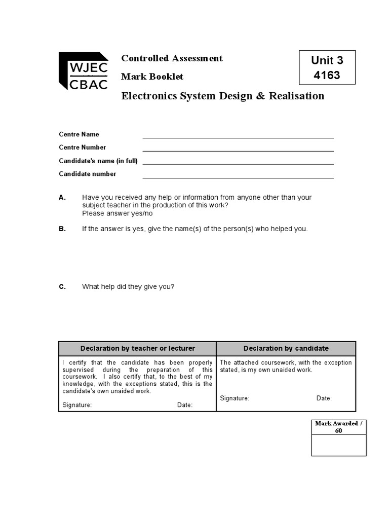 GCSE Electronics - Coursework Mark Scheme | PDF | Prototype