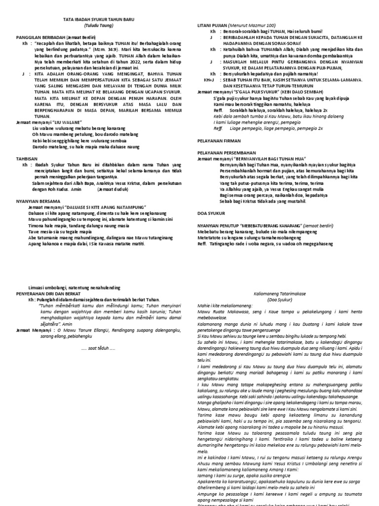Tata Ibadah, Doa Bah Sangihe, Kata2 Potong Tamo | PDF