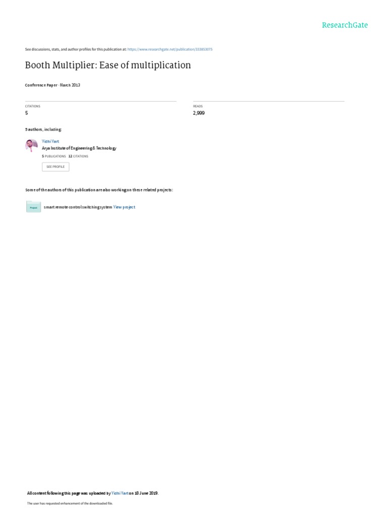 Booth Multiplier Easeofmultiplication | PDF | Multiplication | Computing