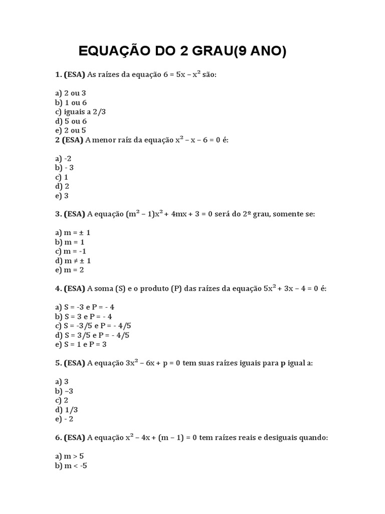 EQUAÇÃO DO 2 GRAU | PDF | Números | Matemática