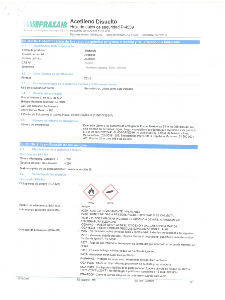 Acetileno Disuelto Praxair | PDF