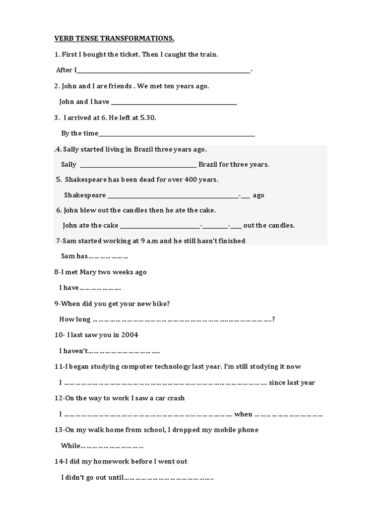 Verb Tense Transformations | Download Free PDF | Linguistics | Grammar