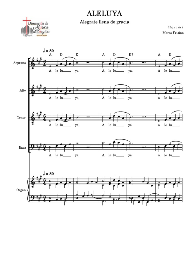 ALELUYA MARCO FRISINA (ALEGRATE LLENA DE GRACIA) ORGANO | PDF
