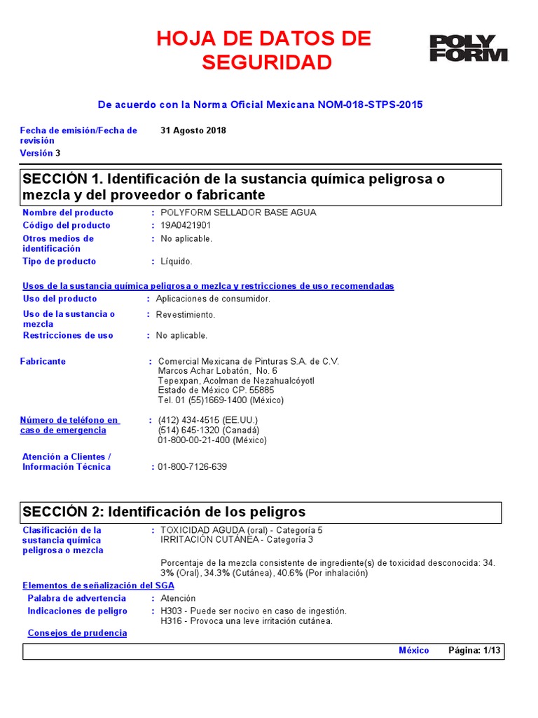 HS Polyform Sellador Base Agua | PDF | Residuos | Contaminación