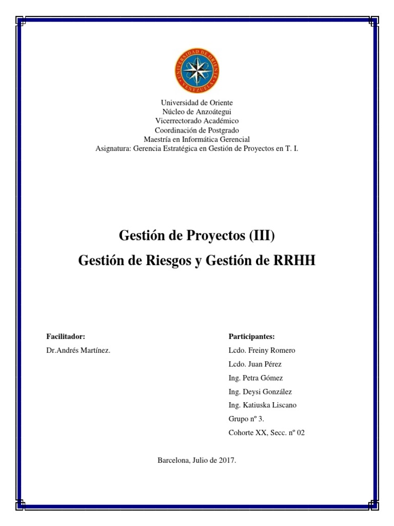 Informe Grupal Gestion de Riesgos Grupo 3 | PDF | Planificación | Riesgo