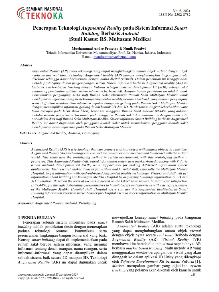 Penerapan Teknologi Augmented Reality Pada Sistem Informasi Smart Building Berbasis Android