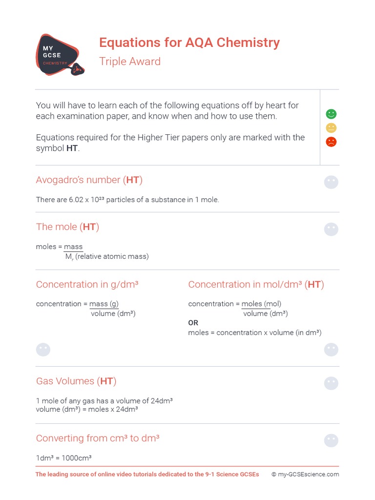 AQA Chemistry Equation Guide | PDF | Mole (Unit) | Chlorine