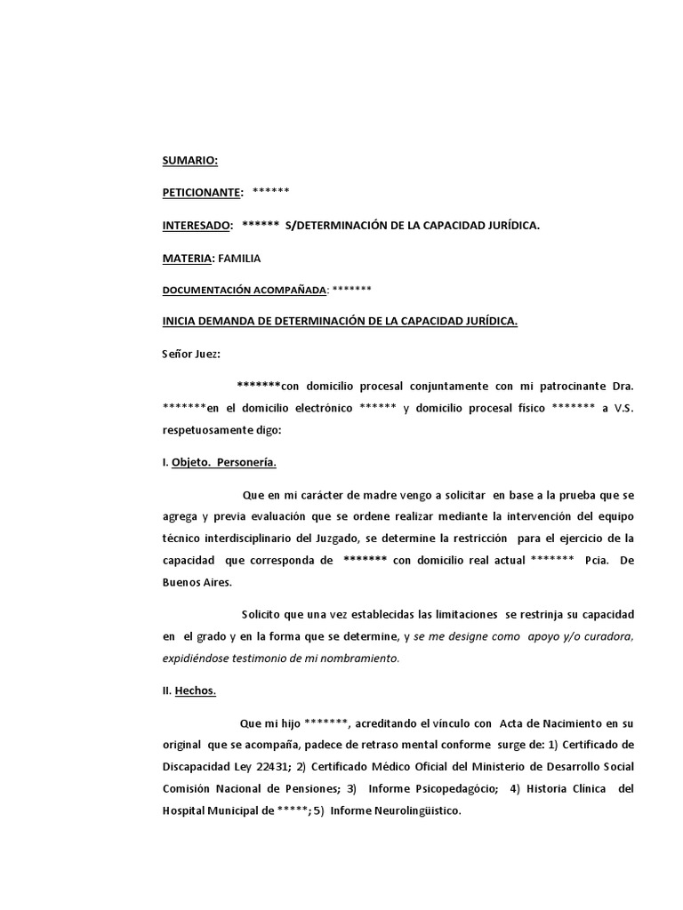 Modelo Orientativo Demanda Determinacion de La Capacidad Jurídica ...