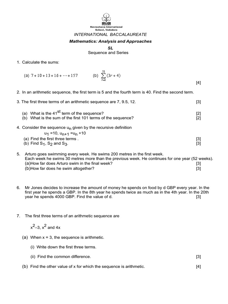IB Math AA SL: Sequences & Series Problems | PDF | Mathematical ...