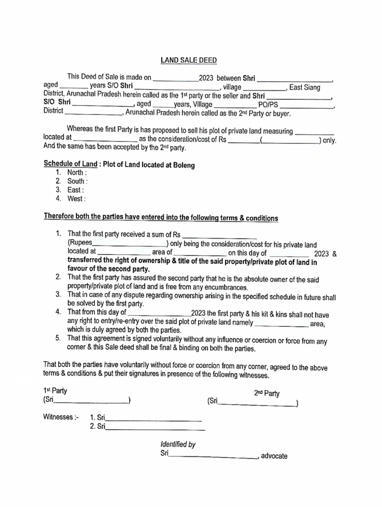 Draft land sale deed | PDF