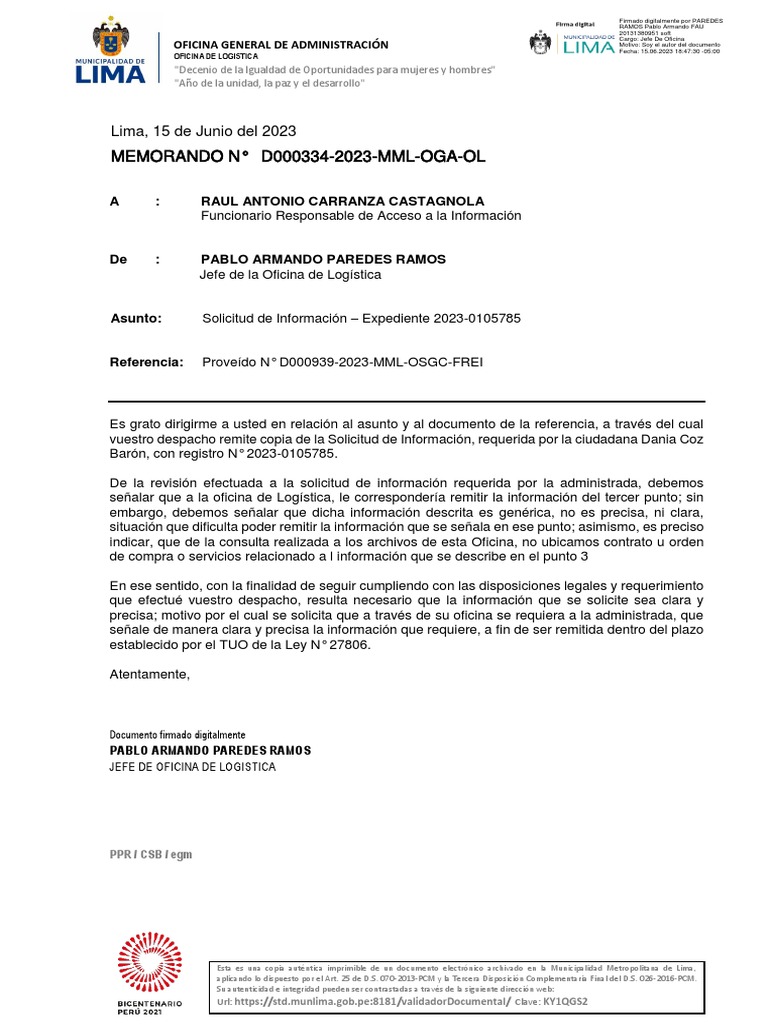 Memorando 000334 2023 Oga Ol | PDF | Gobierno
