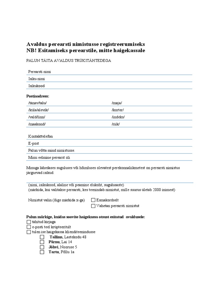 Pho Perearstile Avaldus | PDF