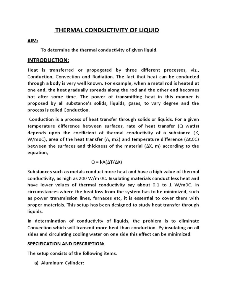 Thermal Conductivity of Liquid | PDF | Heat Transfer | Thermal Conduction