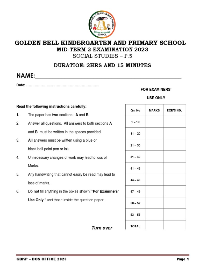 P.5 SST Mid Term 2 2023 | PDF | Uganda