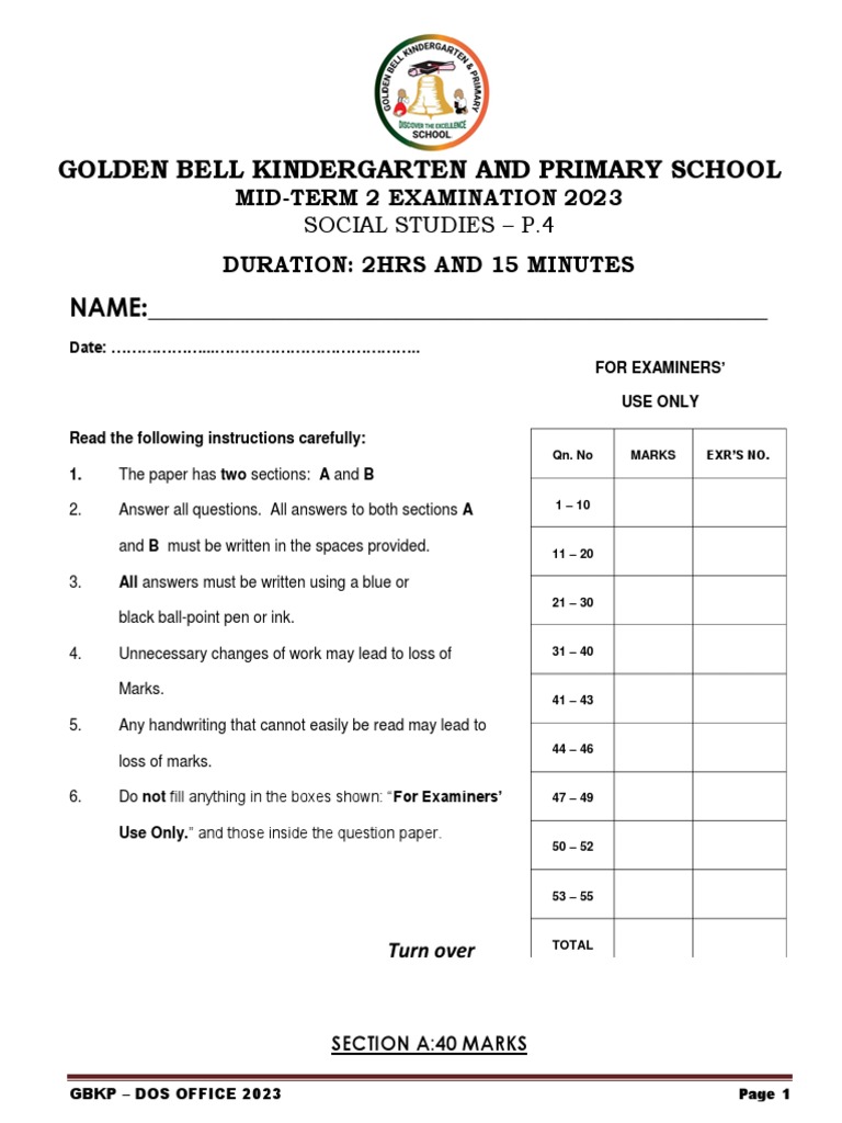 P.4 SST Mid Term 2 2023 | PDF | Adam