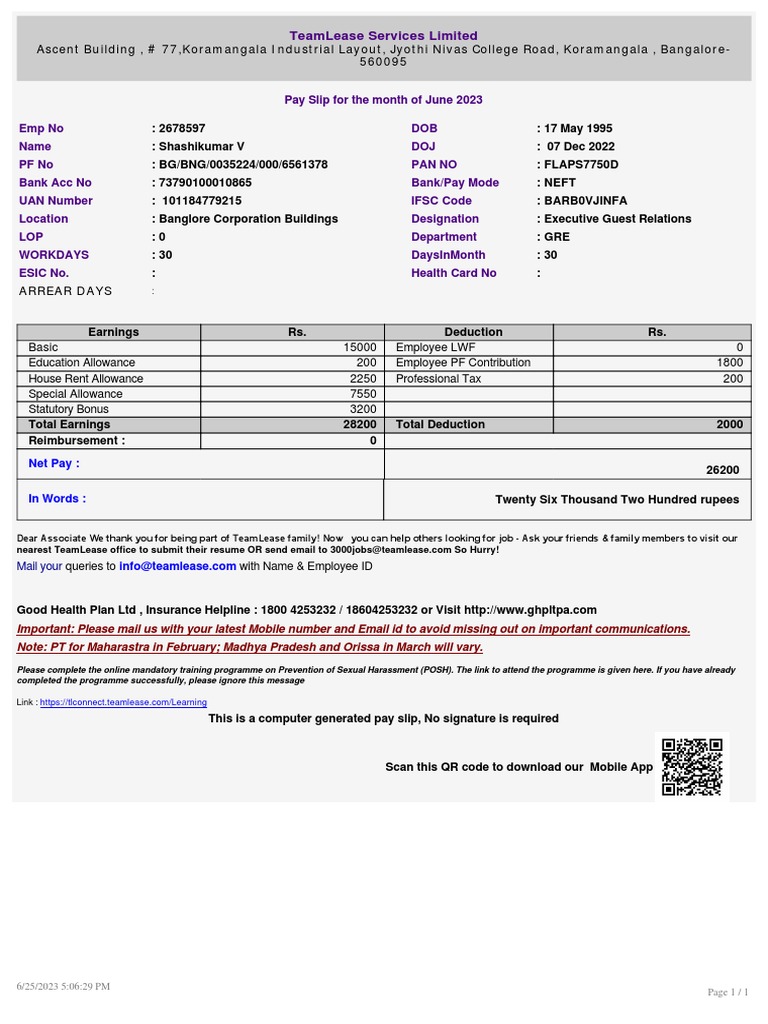 PaySlip Payslip 2023 JUN | PDF | Payments | Economies
