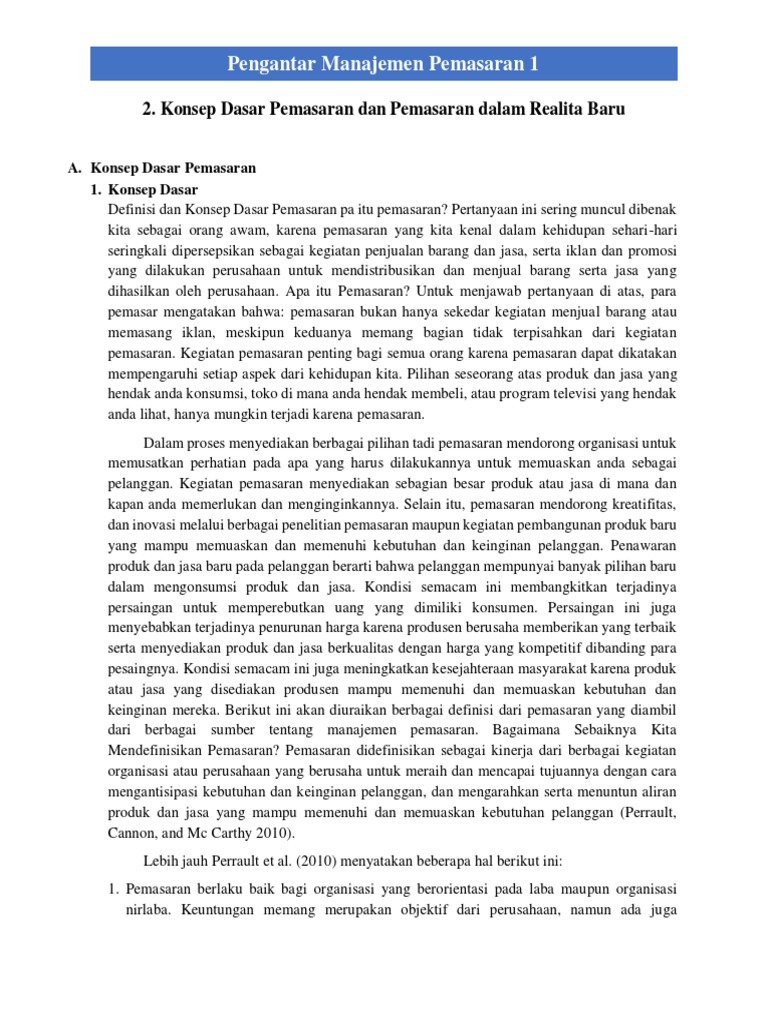 1 - Konsep Dasar Pemasaran Dan Pemasaran Dalam Realita Baru | PDF