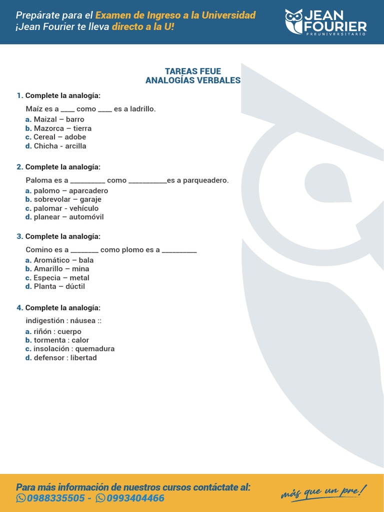 Analogias Verbales Tarea Feue | PDF