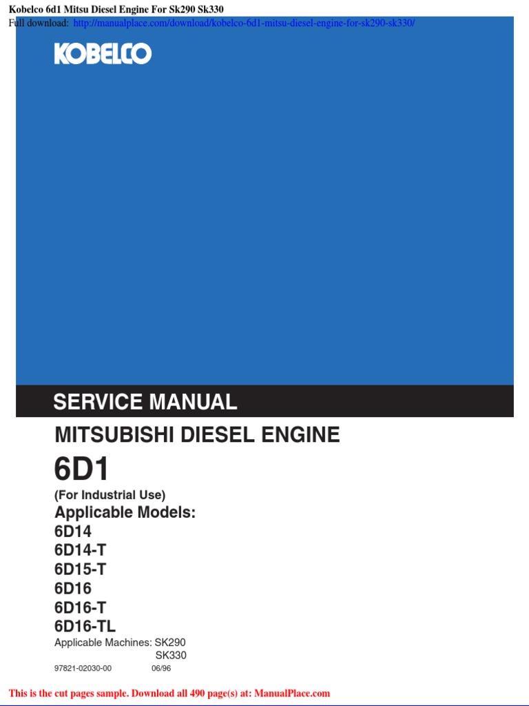 Kobelco 6d1 Mitsu Diesel Engine For Sk290 Sk330 | PDF