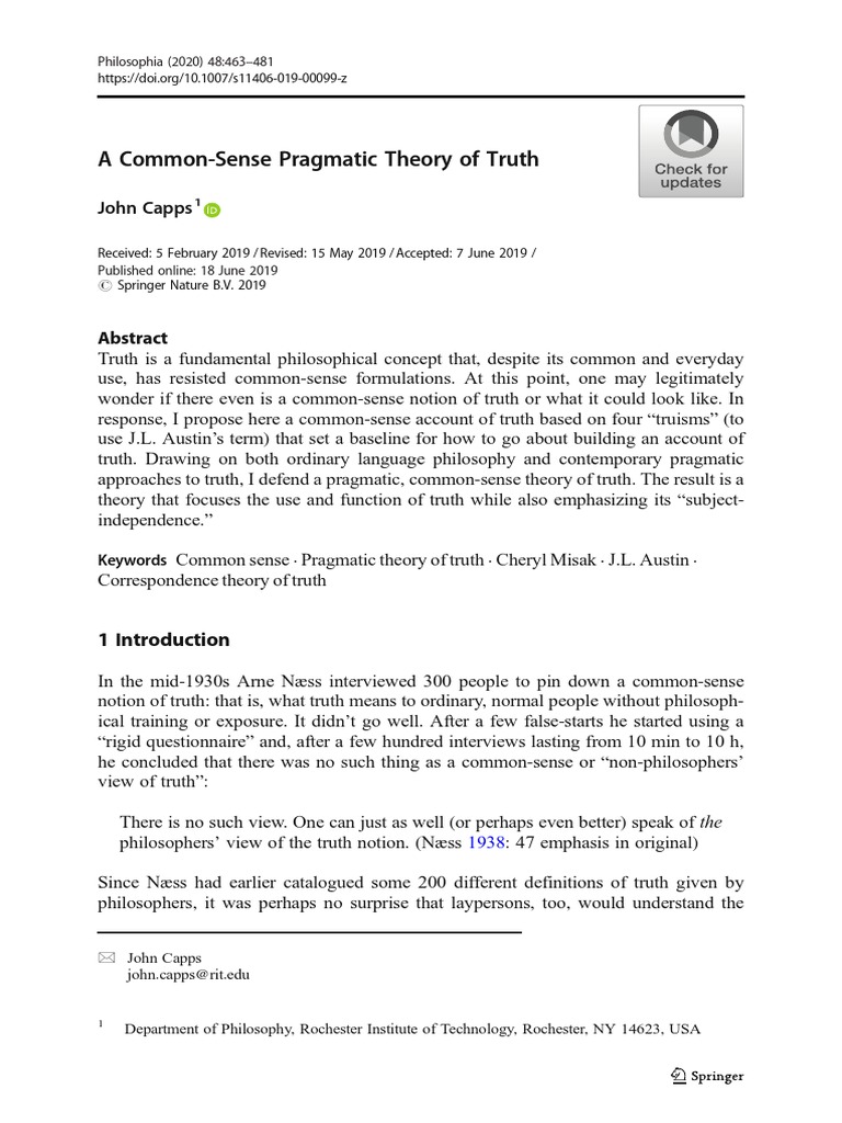 A Common-Sense Pragmatic Theory of Truth | PDF | Truth | Pragmatism
