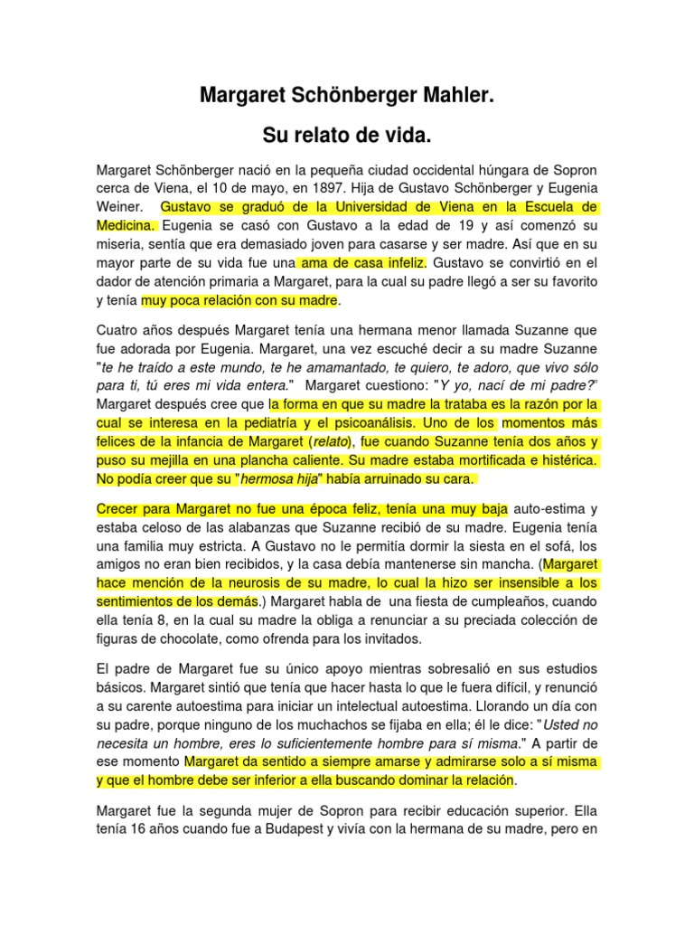 Margaret Schoenberger Mahler[1] | PDF | Psicoanálisis