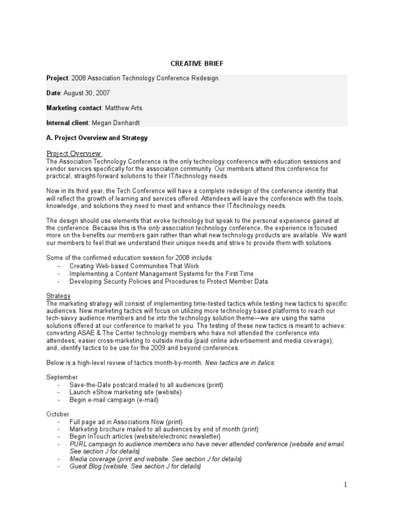Creative Brief for Tech Conference 2008 | PDF | Advertising | Target ...