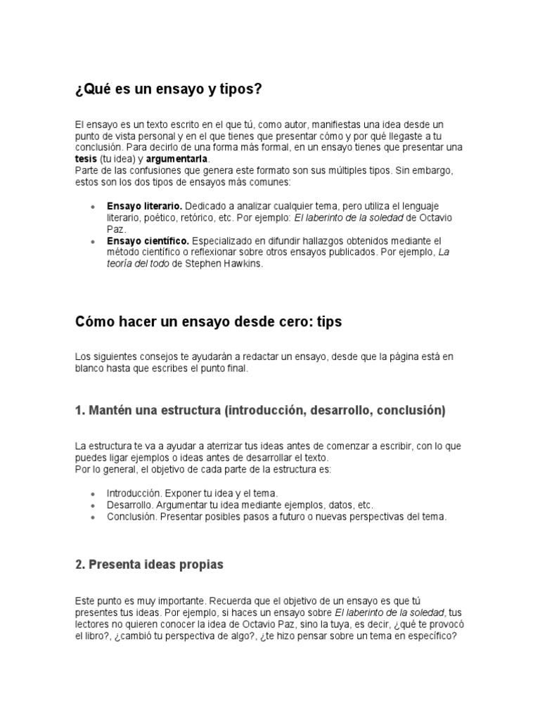 Cómo hacer un ensayo: guía y tips | PDF | Ensayos