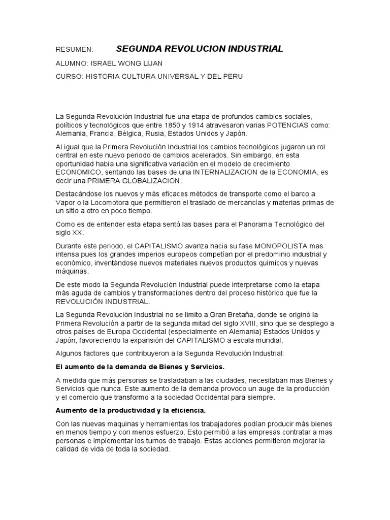 Resumen de La Segunda Revolución Industrial | PDF | Revolución industrial | Economias