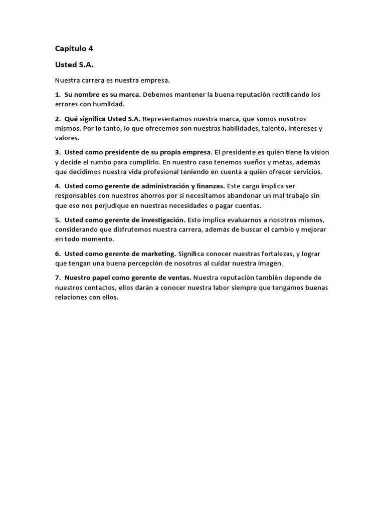 Usted S.A.: Su Carrera como Empresa | PDF | Negocios | Relaciones personales, crianza y ...