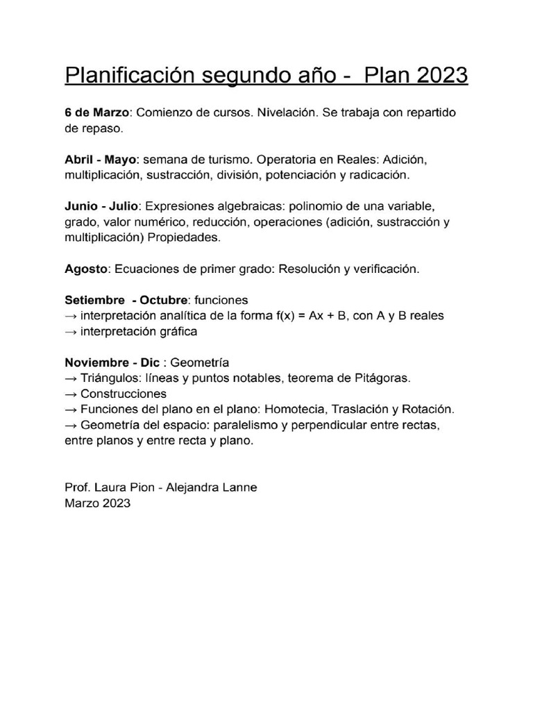 Planificación Segundo Año 2023 | PDF