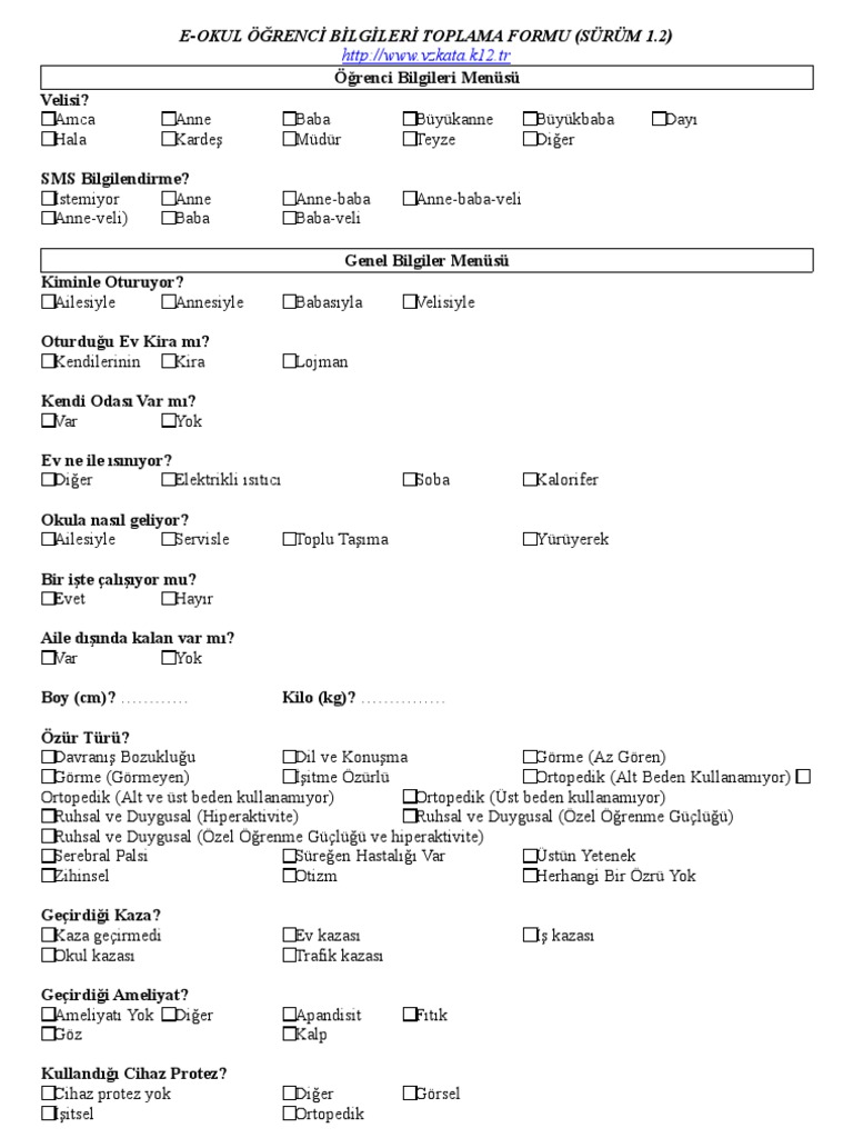 Eokul Ogrenci Dosya Bilgileri Giris Formu | PDF