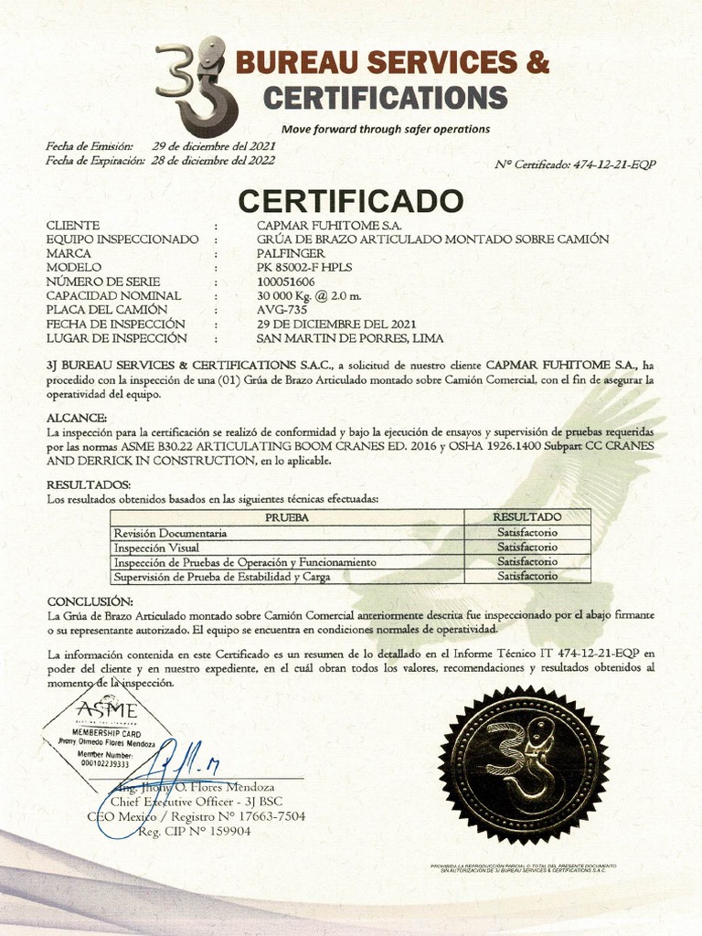 Certificado Placa AVG 735 PK 85002 | PDF