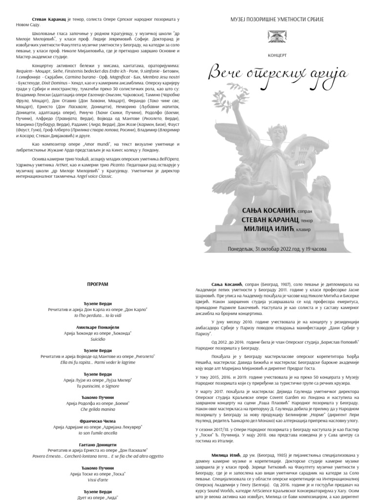 Program Koncert Veče Operskih Arija v2 | PDF