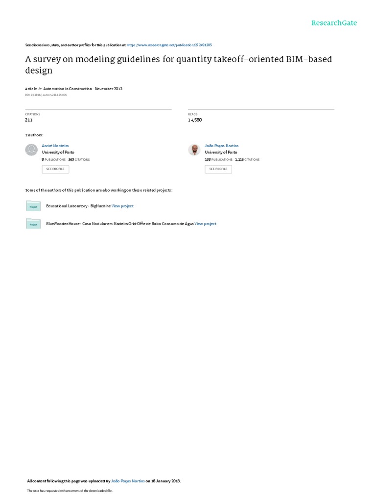 A Survey On Modeling Guidelines For Quantity Takeoff-Oriented BIM-based Design | PDF | Building ...
