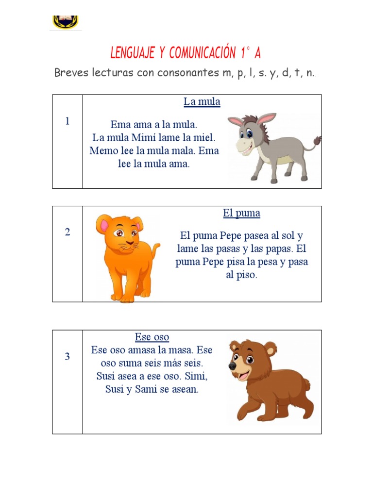Lecturas Breves Consonantes M, P, L, S, D, T, N | PDF