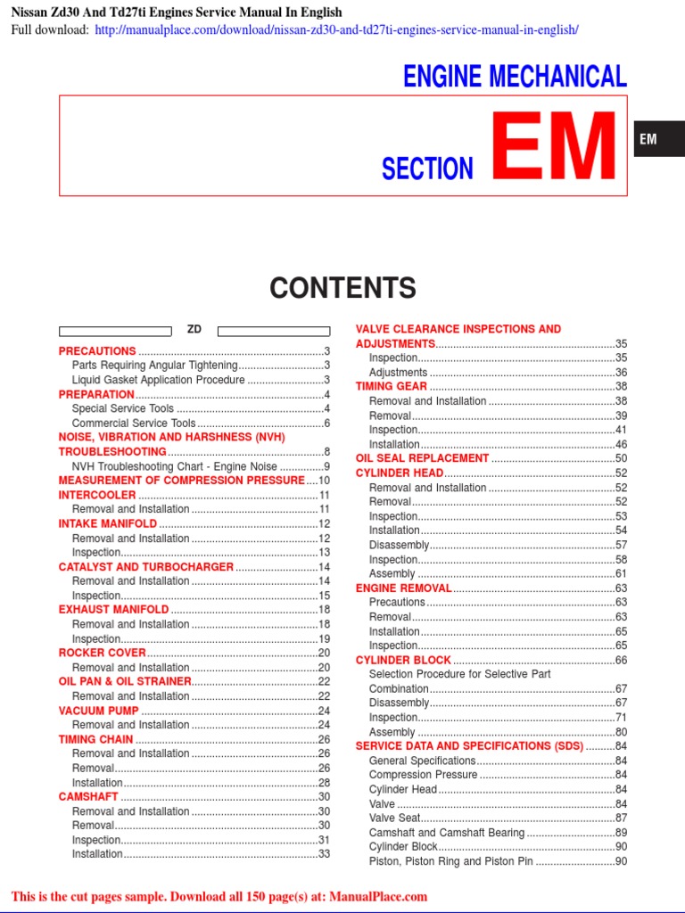 Nissan Zd30 and Td27ti Engines Service Manual in English | PDF ...