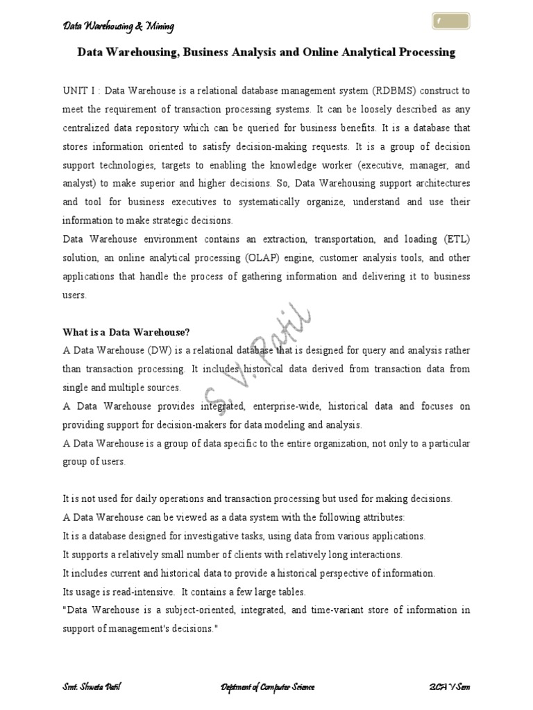 DWM Unit 1 | Download Free PDF | Data Warehouse | Databases DWM Unit 1 | Download Free PDF | Data Warehouse | Databases